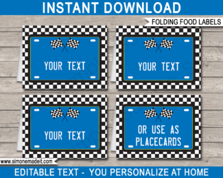 Race Car Theme Food Labels | Blue | Place Cards | Birthday Party