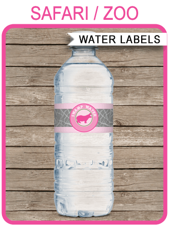 Pink Safari Birthday Party Water Bottle Labels Template | Swamp Water