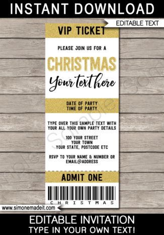 Printable Christmas Party Ticket Invitations | Christmas Ticket Invites