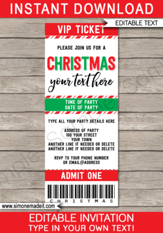 Christmas Party Ticket Invitations Template | Christmas Ticket Invites
