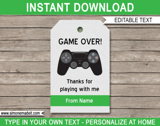 Playstation Party Favor Tags | Thank You Tags | Video Game Birthday