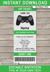 Playstation Party Ticket Invitation Template | Video Game Theme Invite