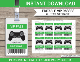 Playstation Party VIP Passes | Video Game Birthday Party Printables
