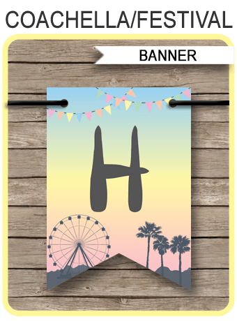 Coachella Themed Party Pennant Banner Template | Printable Decorations
