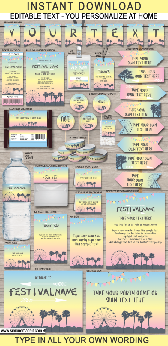 Coachella Themed Party Printables, Invitations & Decorations | Festival
