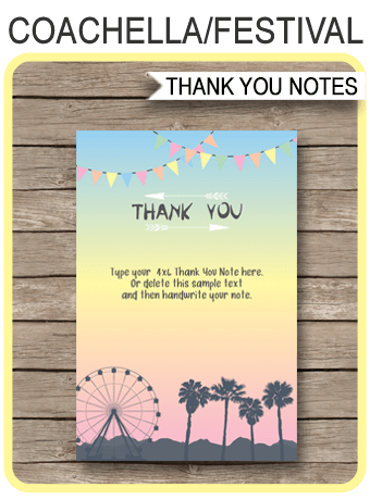 Coachella Themed Party Thank You Cards | DIY Printable Template