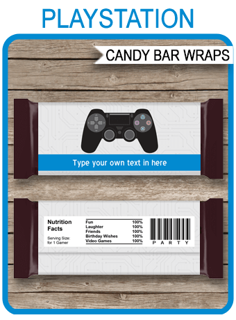 Playstation Birthday Party Candy Bar Wrappers | Video Game Party Favor
