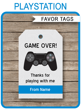 Playstation Birthday Party Favor Tags | Printable Thank You Tags Template