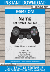 Playstation Birthday Party Invitations Template | Video Game Party Invite