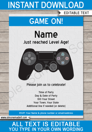Playstation Birthday Party Invitations Template | Video Game Party Invite