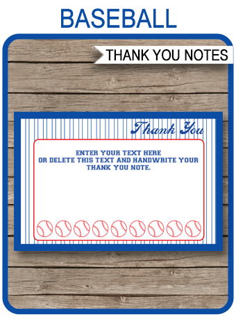 Printable Baseball Party Thank You Cards Template | Birthday Party