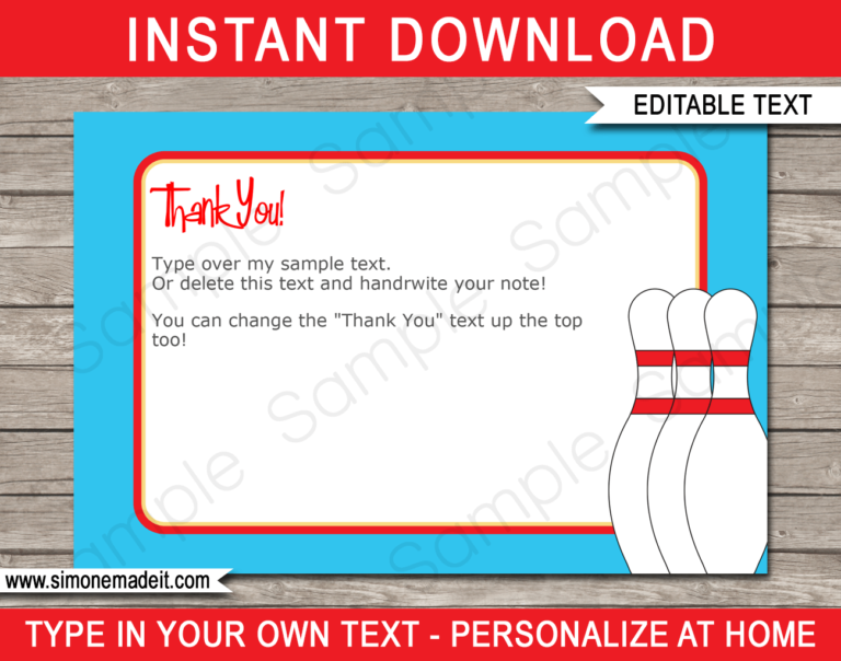 Printable Bowling Party Thank You Cards | Bowling Birthday Party