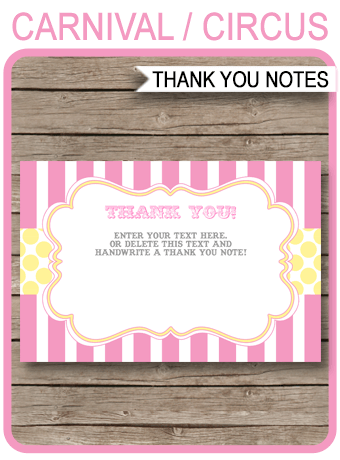 Printable Carnival Thank You Cards | Circus or Carnival Birthday Party