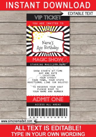 Printable Magic Ticket Invitation Template | Magic Party Invite