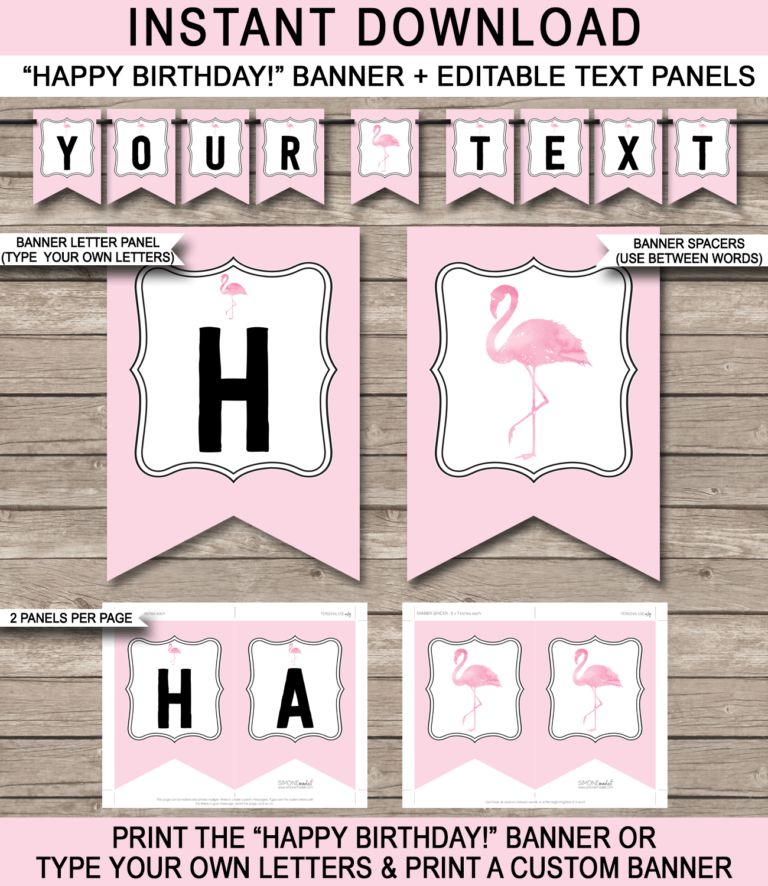 Flamingo Pennant Banner Template | Flamingo Theme Happy Birthday