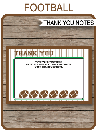 Printable Football Birthday Party Thank You Notes Template