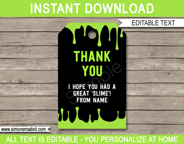 Slime Party Favor Tags | Slime Thank You Tags | Slime Birthday Party Theme