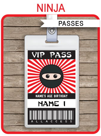 Ninja VIP Passes | Ninja Birthday Party Theme | Printable Template