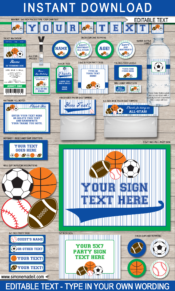 All Star Sports Birthday Party Printables, Invitations & Decorations