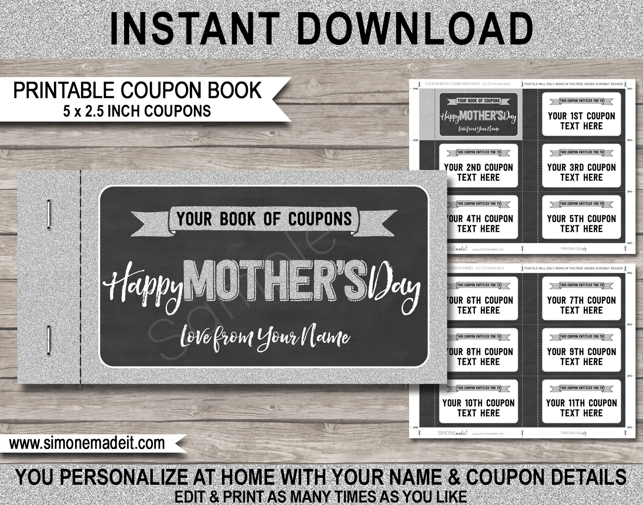 Printable Mothers Day Coupon Book Template Homemade Coupons For Mom