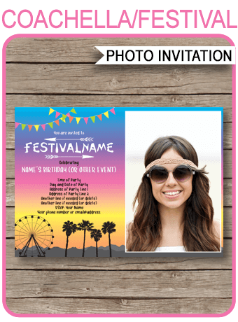 Coachella Photo Invitation Template | Festival Inspired Birthday Invite