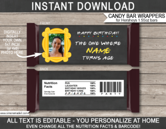 Friends TV Show Hershey Candy Bar Wrappers, Personalized Candy Bars