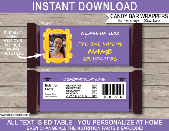 Friends TV Show Graduation Candy Bar Wrappers | The One Where Episode