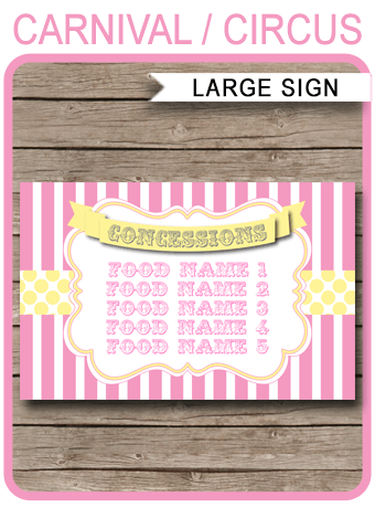 Carnival Party Concessions Sign Template | Printable Circus Decorations