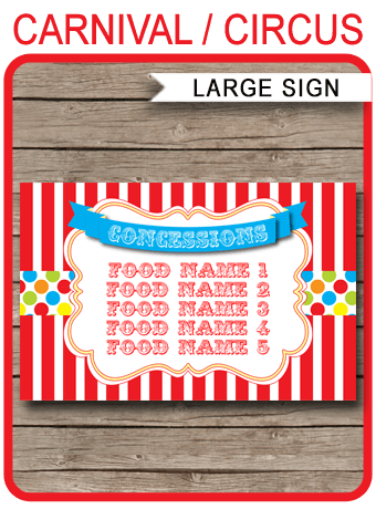Printable Carnival Concessions Sign Template | Circus Party Decoration