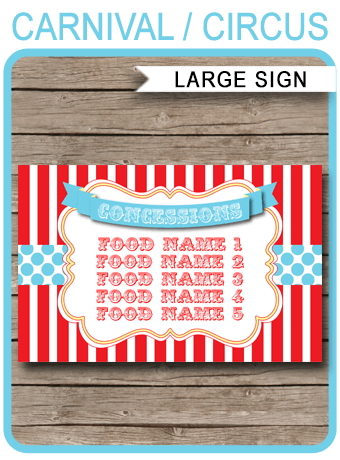 Printable Circus Concessions Sign | Editable Carnival Decoration Template