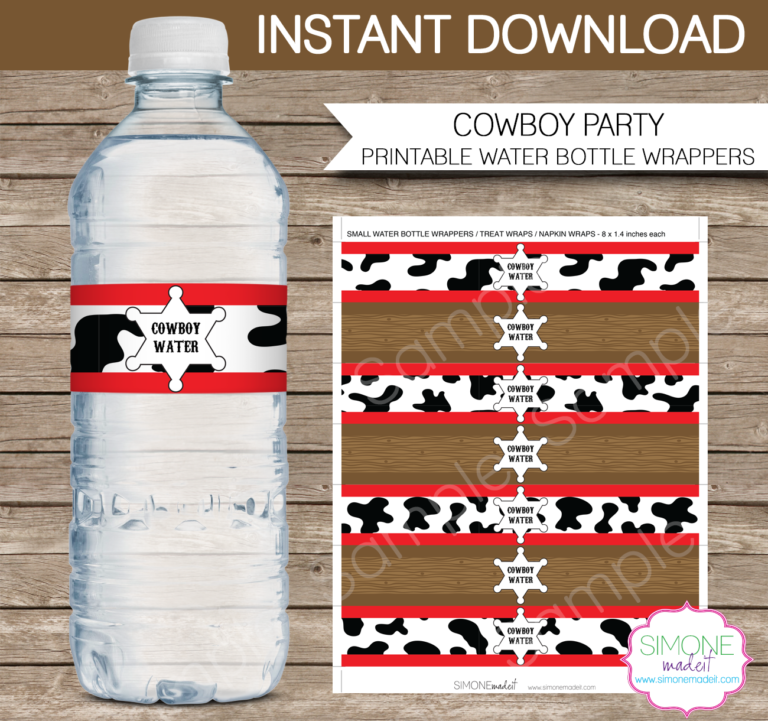 Cowboy Water Bottle Labels | Printable Template | Party Decorations