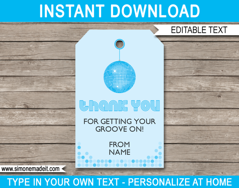 Disco Birthday Party Favor Tags Template | Thank You Tags | Dance Party