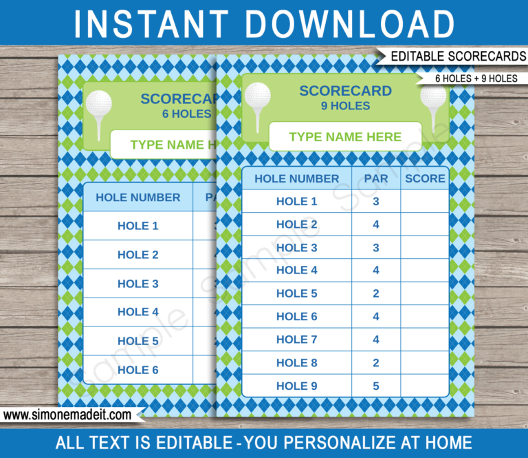 Printable Golf Scorecard Templates | Mini Golf Theme Birthday Party