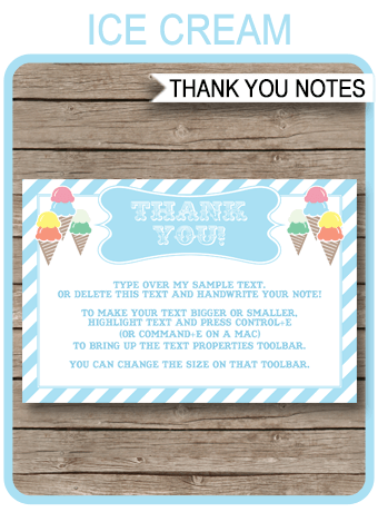 Printable Ice Cream Party Thank You Cards Template | Birthday Party