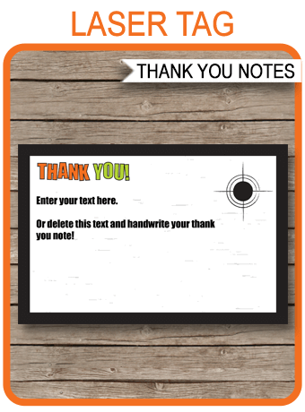 Laser Tag Thank You Cards Template | Printable Birthday Party Tags