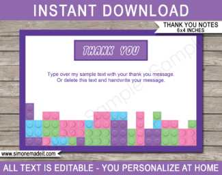Printable Lego Friends Thank You Cards Template | Birthday Party Theme
