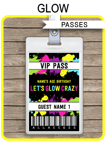 Let's Glow Crazy VIP Passes | Printable Neon Theme Party Template