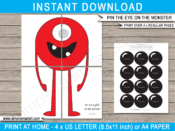 Printable Pin the Eye on the Monster Party Game Template | Birthday
