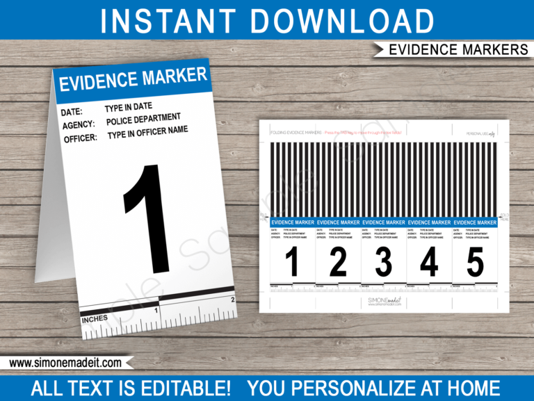 Police Evidence Markers Template | Printable Birthday Party Decorations