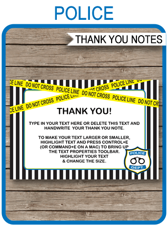 Printable Police Birthday Party Thank You Note Cards | Police Theme Party