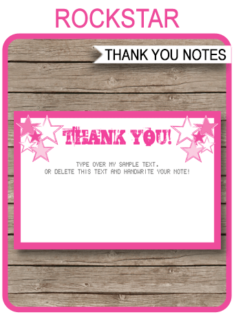 Rockstar Thank You Cards Template | Pink Printable Rock Star Tags