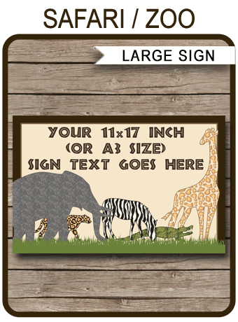 Printable Animal Safari Party Sign Template | Jungle Zoo Party Decorations