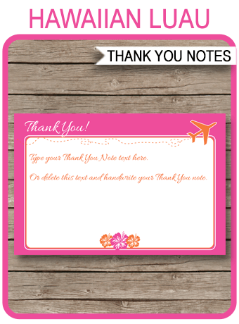 Hawaiian Luau Party Thank You Cards Template | Printable Favor Tags