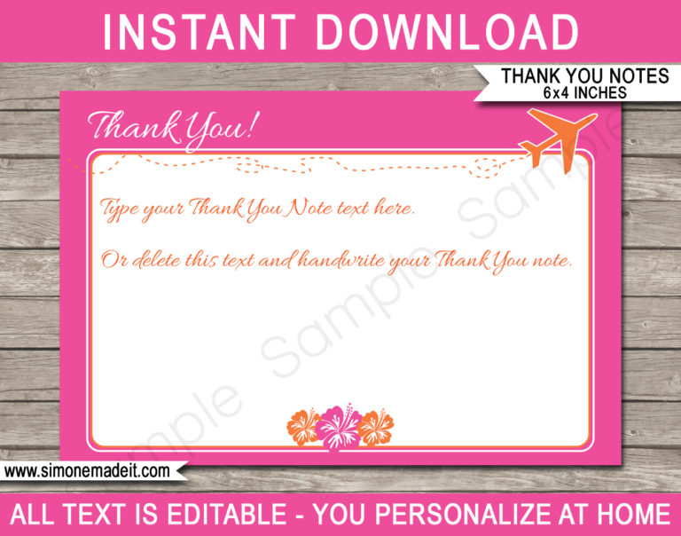 Hawaiian Luau Party Thank You Cards Template | Printable Favor Tags