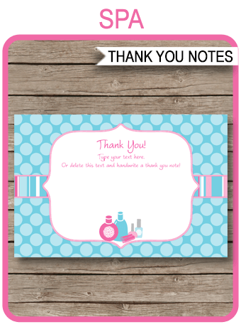 Spa Birthday Party Thank You Cards | Printable PDF Template