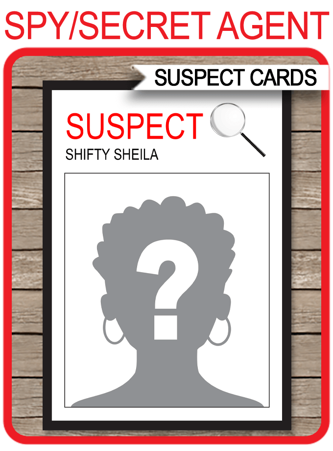 Printable Spy Party Decorations | Suspect Cards & Top Secret Labels ...