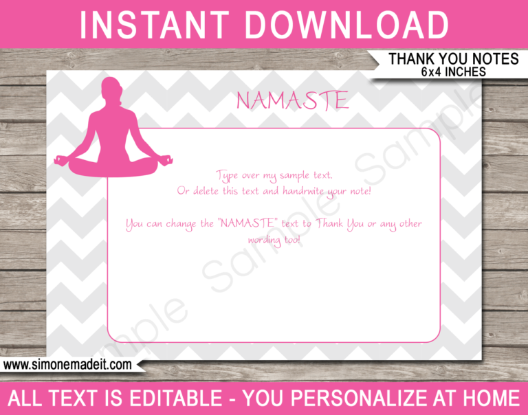 Printable Yoga Thank You Cards Template | Birthday Favor Tags