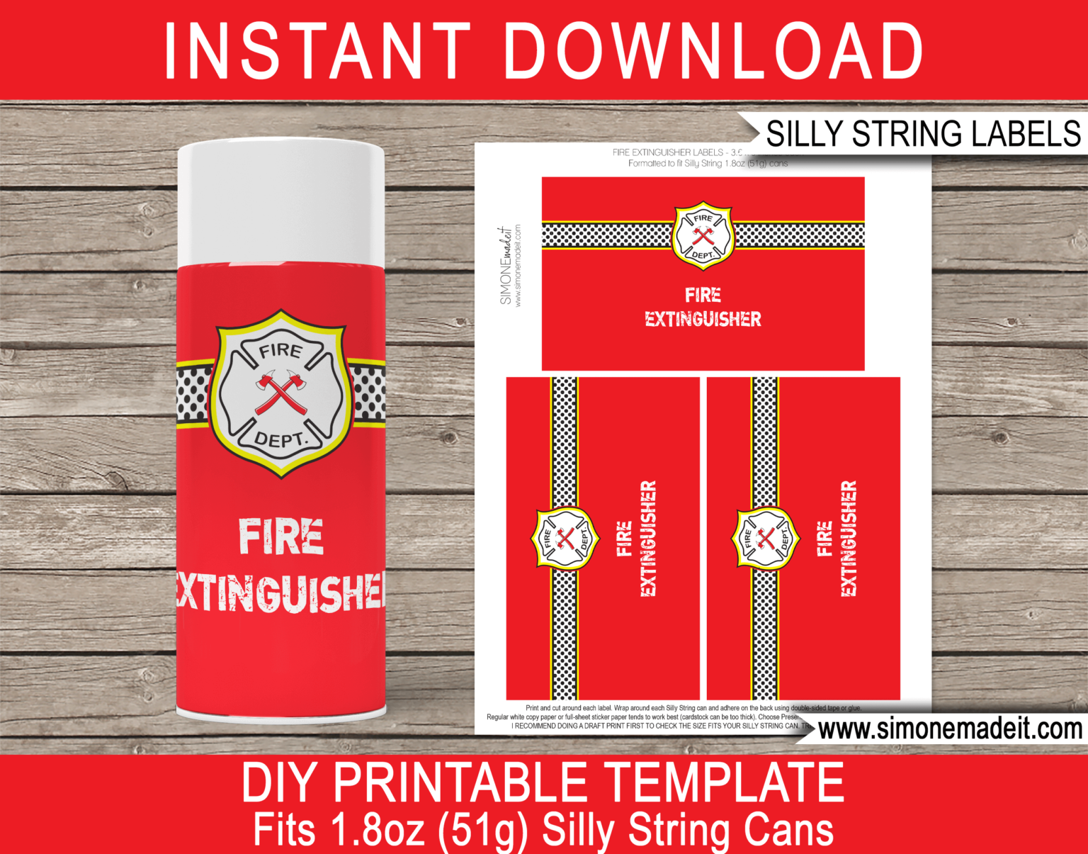 Printable Fire Extinguisher Silly String Labels Template | Fireman Party
