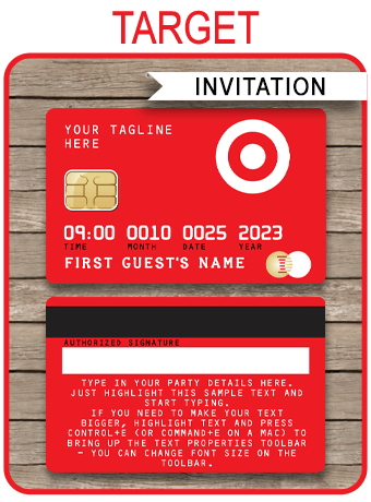 Target Theme Party Credit Card Invitation Template | Shopping Invites